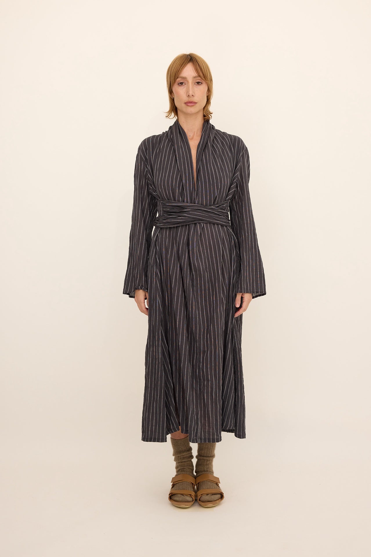 Brooke Dress - Grey Stripe in Grey - The Shelter